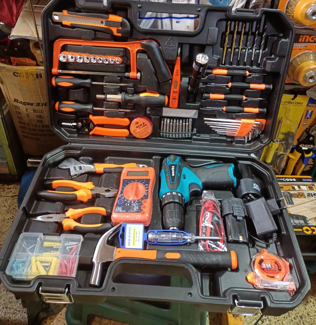 Electrical tool set with 12 Volts cordless drill. – Frinics Ventures